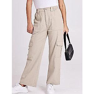 ANRABESS Women's Cargo Pants High Waisted Baggy Multiple Pockets Casual Work Pants Trendy Fashion Relaxed Fit Trousers Y2k for Teen Girls 1017mihuang-L