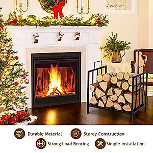 Tangkula Firewood Rack, Heavy Duty Logs Stand Stacker with Convenient Side Handles, Sturdy Steel Frame & Raised Legs, Metal Log Holder Stand for Indoor Fireplace, Outdoor Patio Fire Pit Stove, Black