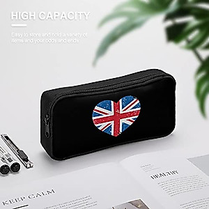 UK Great Britain Retro Heart Flag Pencil Case Pencil Pouch Coin Pouch Cosmetic Bag Office Stationery Organizer