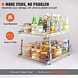 VEVOR 2 Tier 16"W x 21"D Pull Out Cabinet Organizer, Heavy Duty Slide Out Pantry Shelves, Chrome-Plated Steel Roll Out Drawers, Sliding Drawer Storage for Inside Kitchen Cabinet, Bathroom, Under Sink