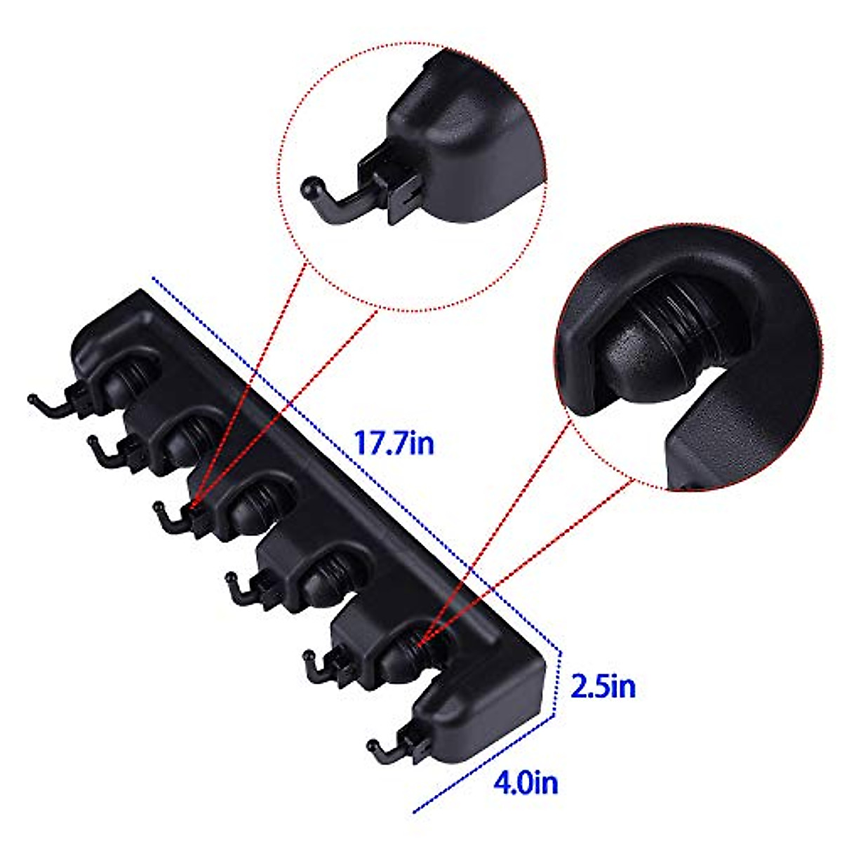 Mop Broom Holder Wall Mounted, Cleaning Tools Rack Hanger with 5 Slots 6 Hooks, Garage Organizer for Closet Kitchen Garden Garage Basement (Black)