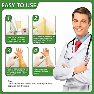 Kastormed Honey Gauze Dressing, Manuka Honey Wound Care, Medical Grade Honey Patches for Faster Wound Care, Burn Dressing, Sterile 4'' x 4'' (Pack of 10)