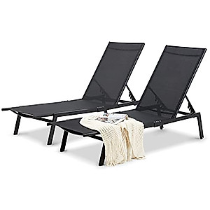 AECOJOY Patio Aluminum Lounge Chairs for Outside,Adjustable Outdoor Chaise Lounge for Outside Pool,Curved Design Pool Lounge Chairs,All Weather for Patio, Beach, Yard, Pool,Black