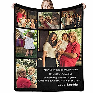 M YESCUSTOM Custom Blanket Memorial Gift with Photo Text Personalized Flannel Throw Blanket Gift for Grandpa Grandma Friends Family Couples on Birthday Christmas Anniversary - 4 Sizes