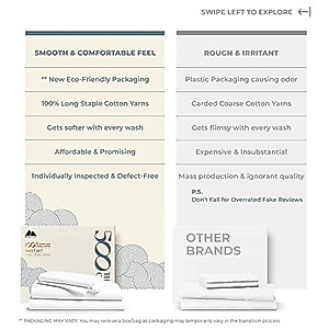 Mayfair Linen 100% Cotton Sheets for Queen Size Bed - 500 Thread Count 4 PC Queen White Cotton Sheets, Deep Pocket Queen Sheet Set, Cooling Sheets Queen Size for Hot Sleepers, Soft, Breathable Sheets