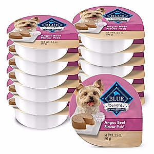 Blue Buffalo Delights Natural Adult Small Breed Wet Dog Food Cups, Pate Style, Angus Beef Flavor in Savory Juice 3.5-oz (Pack of 12)