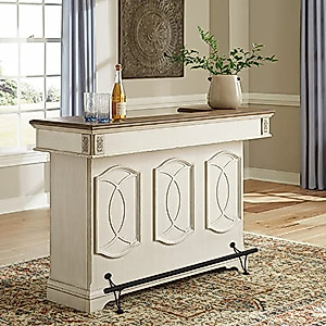 Signature Design by Ashley Realyn French Country Bar with Metal Footrest, White & Beige