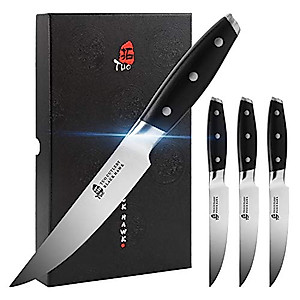 TUO Steak Knife - 5 inch Professional Kitchen Steak Knife Set 4 Table Dinner Knife - German HC Stainless Steel - Non Slip Pakkawood Handle - BLACK HAWK SERIES Including Gift Box