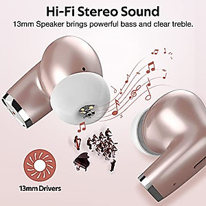 TSKIS True Wireless Earbuds Bluetooth Headphones with Noise Cancelling Mic 48Hrs Playtime LED Display IPX7 Waterproof Ear Buds for Android/iOS (Rose Gold)