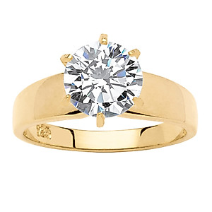 PalmBeach Yellow Gold-plated Sterling Silver Round Cubic Zirconia Solitaire Engagement Ring Sizes 6-10 Size 7