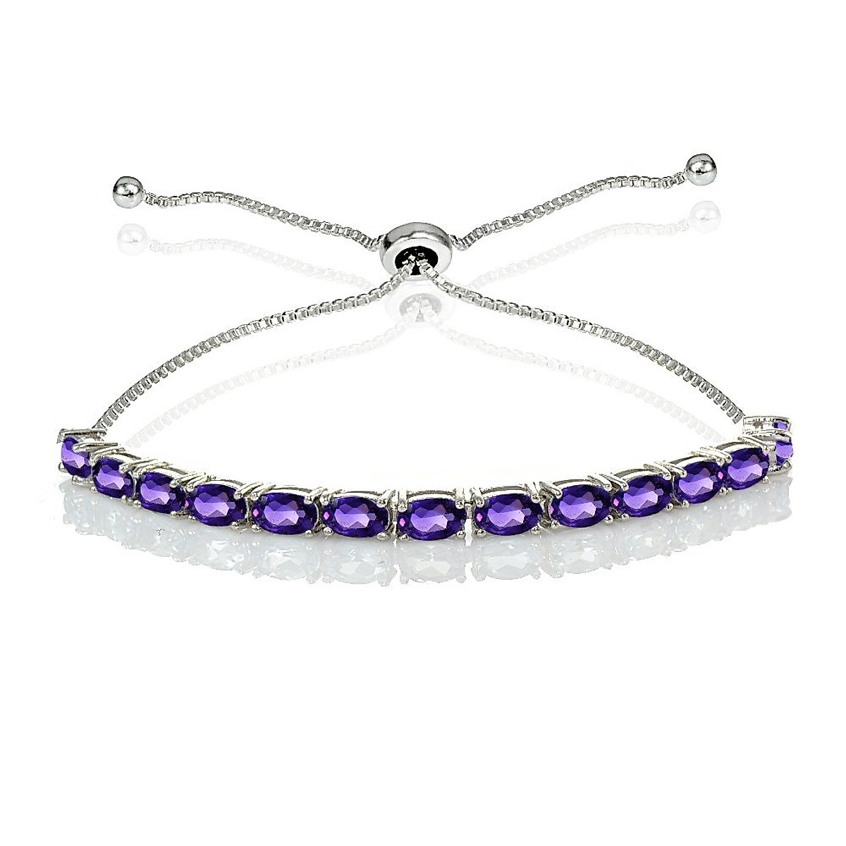 B. BRILLIANT Sterling Silver 5x3mm African Amethyst Oval-Cut Bolo Pull-string Adjustable Tennis Bracelet