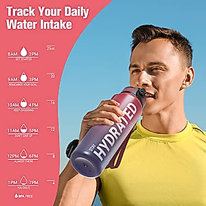 Sahara Sailor Water Bottles, 25oz Motivational Sports Water Bottle with Time Marker - Times to Drink - Tritan, BPA Free, Wide Mouth Leakproof, Fast Flow Technology with Clean Brush (1 Bottle)