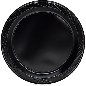 Genuine Joe Round Plastic Black Plates, 9" (Pack of 125)