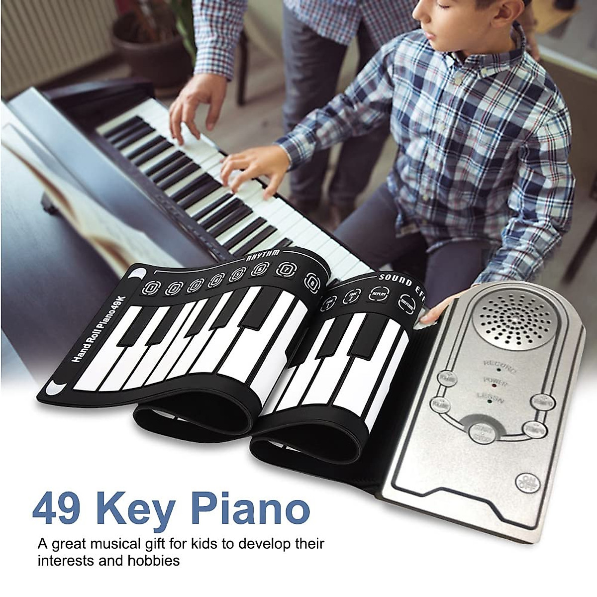 Roll Up Piano,49 Keys Electric Piano Keyboard,Portable Keyboard Piano,Keyboard Piano for Beginners(Silver)