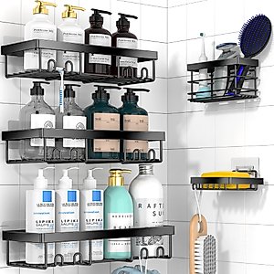 Moforoco Adhesive Shower Caddy Organizer Shelves Rack - 5 Pack Corner Bathroom Storage Organization, Home & Kitchen Decor Inside RV Accessories, Hanging First Apartment Household Camper Essentials