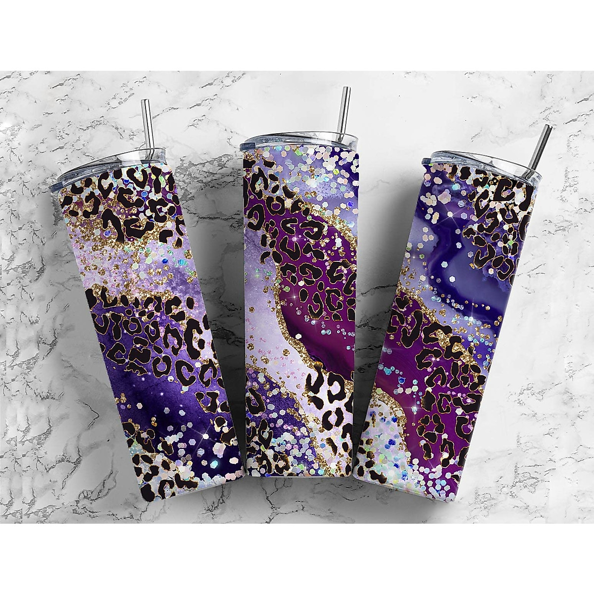 Leopard Agate Tumbler Sublimation Transfer, Ready to Press, 20 oz Straight Tumbler, Cheetah Transfer for Tumbler, Geode Transfer