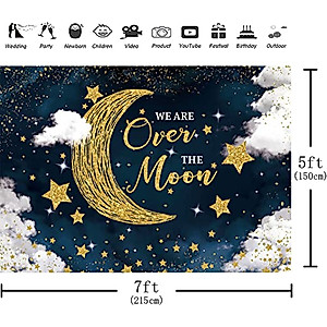 Hilioens 7×5ft We are Over The Moon Baby Shower Backdrop Moon and Stars Starry Night Celestial Background Twinkle Twinkle Little Star Baby Shower Party Decorations for Boy Photo Props