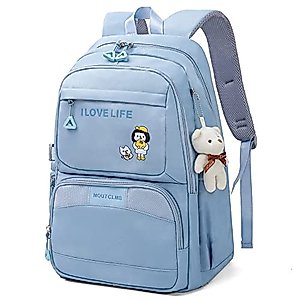 MOUTCLMB Kids backpack,Girls Backpack,Big-capacity School Backpacks 18.1 * 11.8 * 7.87in for Girls,School bags for Elementary Middle School High School,Send cute pendant（Blue）