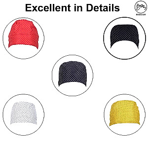 BISMAADH 4 Pack Bamboo Cotton Polka Dot Printed Patka Durag Headcover Skull Cap (Black + Blue + Red + White)