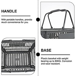 ULTECHNOVO Shopping Basket, 20L Gray Plastic Shopping Basket with Handles Market Grocery Retail Store Supplies Handheld Basket