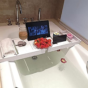 JAHH Extendable Bathtub Trays Spa Bathtub Organizer Book Wine Holder Non Slip Bottom Sides Bathroom Storage Shelves Racks (Color : OneColor)