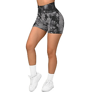 MOOSLOVER Women Seamless Booty Biker Shorts Scrunch Butt Lifting High Waisted Workout Shorts(M,#3 Black Tie-dye-3")