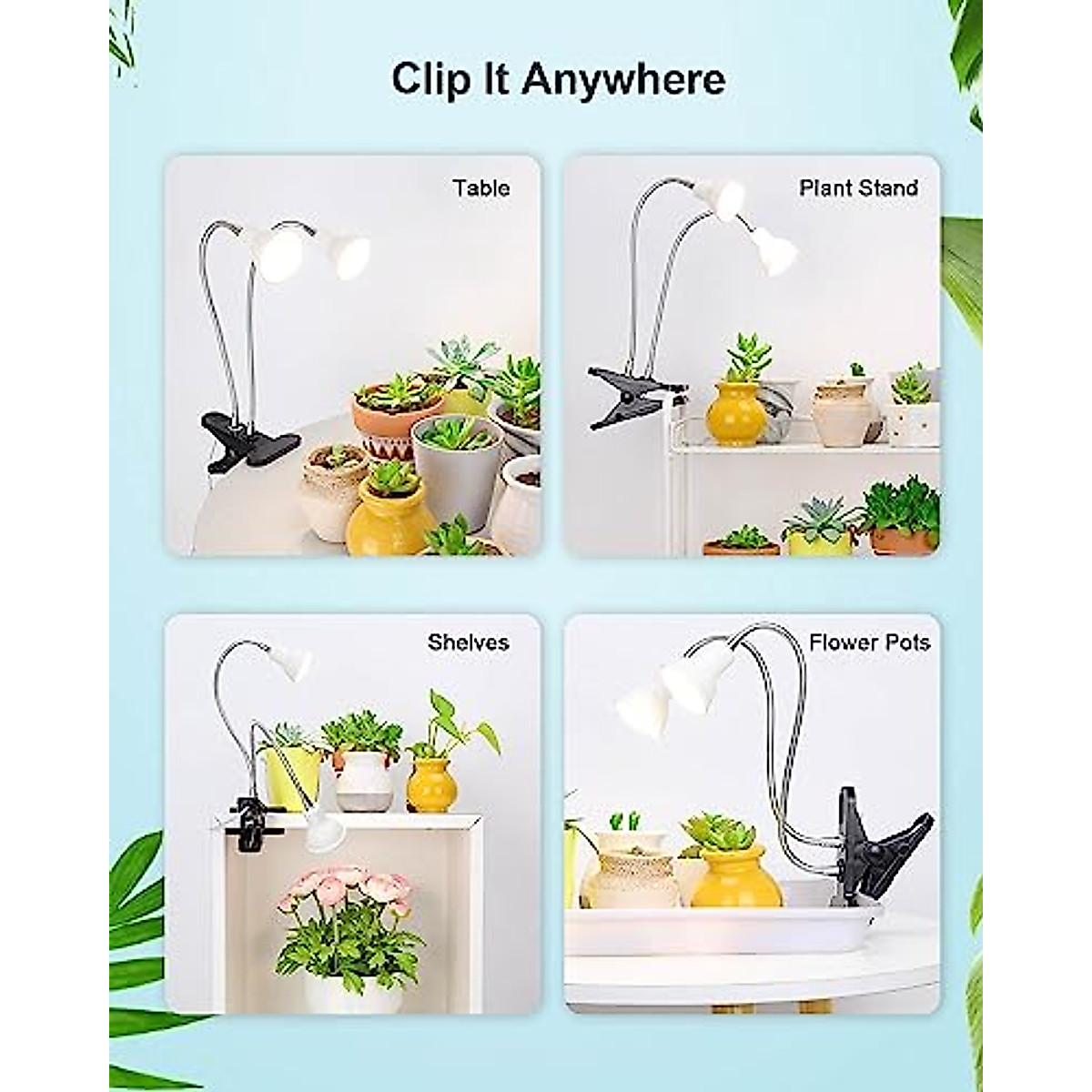 DOMMIA Grow Lights for Indoor Plants,Full Spectrum Grow Light with Warmwhite Red LED,Dual Head Clip on Plant Light for Indoor Plants,ON/Off Switch,Adjustable Gooseneck Plant Light for House Plants