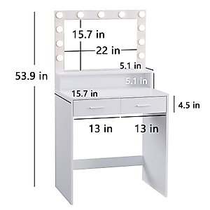 MIRROTOWEL Vanity Desk with Mirror and Lights, Dressing Table with Large Drawer, 2 Level Storage Dresser & 3 Lighting Modes Adjustable Brightness, Suitable for Bedroom