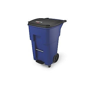 Rubbermaid Commercial Products BRUTE Step-On Rollout Waste/Utility Container with Casters, 65-gallon, Blue (1971976)