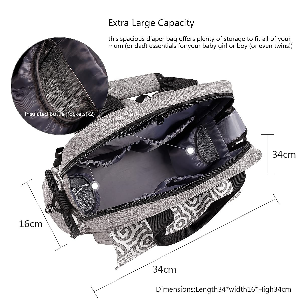 Lmbabter Diaper Bag Backpack with Changing Station Large-Capacity Mommy Baby Bag Convertible Diaper Bag Tote with Shoulder Strap (Grey)