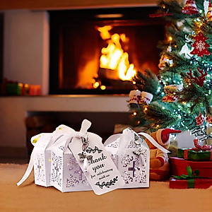 Outus 60 Pcs Baptism Party Favors for Guest Boy Girl Baby Shower Favors Bulk 20 Angel Pendant Keychains Decoration 20 Thank You Tags 20 Cross Shape Boxes for First Communion Holy Return Gifts(White)