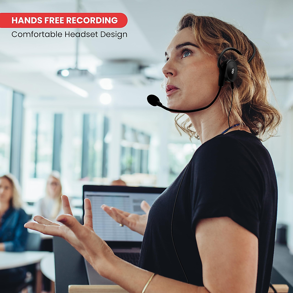 Pyle Double Over Ear Microphone Headset - Professional Hands Free Cardioid Wired Audio Boom Condenser Microphone Headset w/ 3.5mm / 1/4" Adapter, 4ft Cable, and Mic Windscreen - (Black)