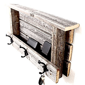 BarnwoodUSA | Rustic Wood Farmhouse Shelf with Hooks (Weathered Gray)
