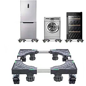 QQUN Washing Machine Base Mini Fridge Stand Multi-functional Movable Adjustable Mobile Roller with 4 Locking Rubber Swivel Wheels and Strong Feet for Machine, Dryer Refrigerator (Grey)