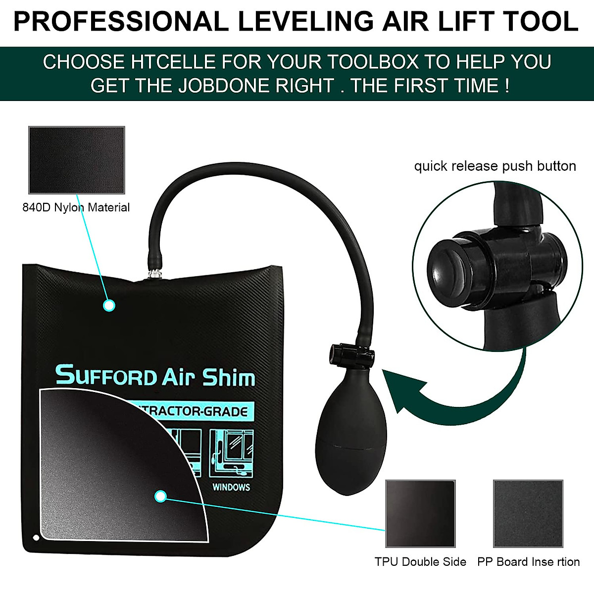 Dinana Air Wedge Bag, 3 Pack Commercial Grade Air Wedge Bag Pump Professional Leveling Kit & Alignment Tool for Cabinet, Appliance, Furniture, Inflatable Lifting Air Wedge Pump Bag, 300 LB Rating