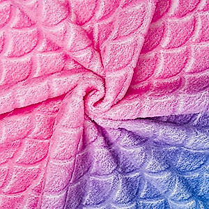 softan Adults Mermaid Tail Blanket, Ladies Mermaid Tail Blanket, Mermaid Tail Blankets for Girls with Rainbow Ombre Fish Scale Design, Plush Flannel Fleece Mermaid Blanket Gift for Women - 25" x 60"