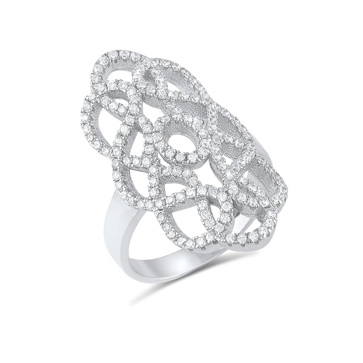 SILVERCLOSEOUT Rhodium Plated Sterling Silver Womens Cz Cubic Zirconia Filigree Armour Statement Ring - Size 7