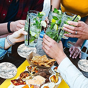 Coasters with Holder, Absorbent Coasters by DSNDVES, Set of 6 Ceramic Coasters, Marble Style Drink Coasters with Cork Base, Bar Coasters, Round Stone Coasters for Table Protection Gray Water Ripple