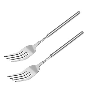 Lystaii 2Pcs Stainless Steel Telescopic Fork Extendable Fork Dinner Fork Dinner Fruit Dessert Long Handle Fork Long Stainless Steel Retractable Fork Sturdy
