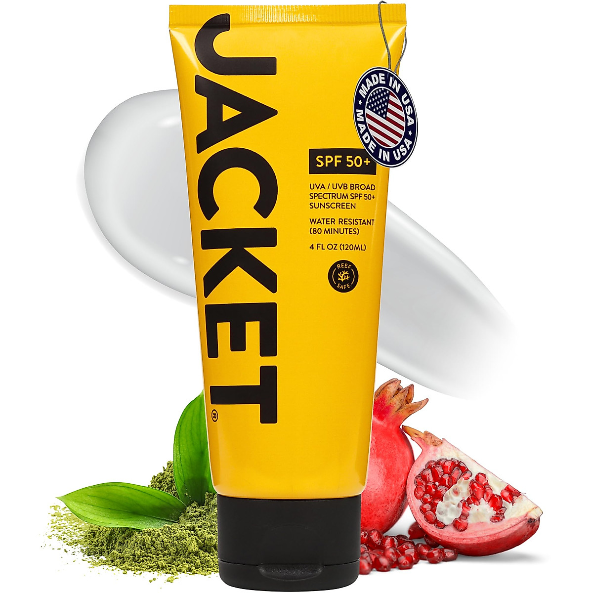 JACKET Sunscreen SPF 50+, Anti-Aging sunscreen with Vitamin C, Water resistant sunscreen for face, Zinc oxide sunscreen lotion, Age Spot Remover, Sunscreen for Body - LARGE 4 OZ size
