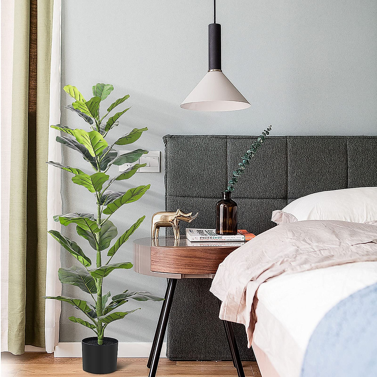 kutuuhome Artificial Fiddle Leaf Fig Tree Fake Ficus Lyrata Plant Faux Plants in Pot for Indoor Outdoor House Home Office Garden Modern Decoration Perfect Housewarming Gift … (47 inch)