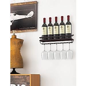 Wine Rack Wall Mounted, Bextcok 2-Pack Wine Glass Rack Wall Mounted Floating Wine Shelf with Glass Holder Champagne Display Storage Rack Wood Rustic for Kitchen Dining Room Bar Decoration, Bronze
