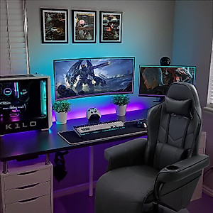 Homall Computer Racing Style Pu Leather Ergonomic Adjusted Reclining Video Gaming Single Sofa Chair with Footrest Headrest and Lumbar Support (Black)