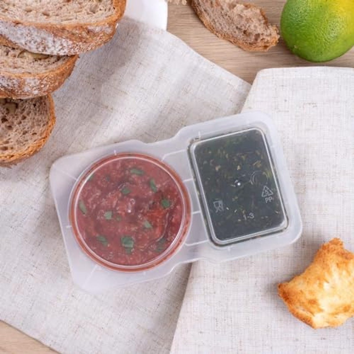 Reusable Snack Packs, Nut and Cheese Snack Containers, Reusable Snack Pack Containers, 2024 New Reusable Snack Container 2 Compartment,100PCS Double Compartment Condiment Container with Lids (50Pcs)