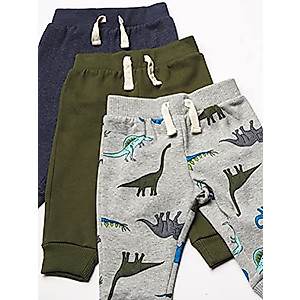 The Children's Place baby boys And Toddler Boy Active Dino Fleece Jogger 3-pack Sweatpants, Tidal/Olive/Allover Dino, 3T US