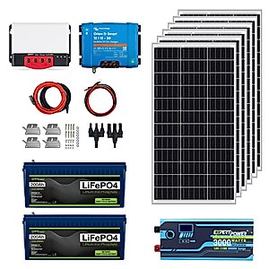 ExpertPower 5KWH 12V Solar Power Kit | LiFePO4 12V 200Ah, 600W Solar Panels, 40A MPPT Solar Controller, 30A DC-DC Charger, 3KW Pure Sine Wave Inverter Charger | RV, Trailer, Camper, Marine, Off Grid