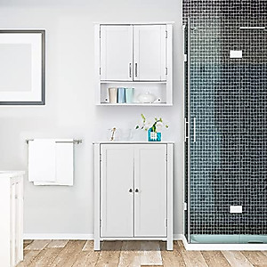 SUPER DEAL Modern Bathroom Floor Storage Cabinet with Adjustable Shelf and Double Door Rust Proof, Living Room Modern Home Furniture Storage Organizer Cabinet