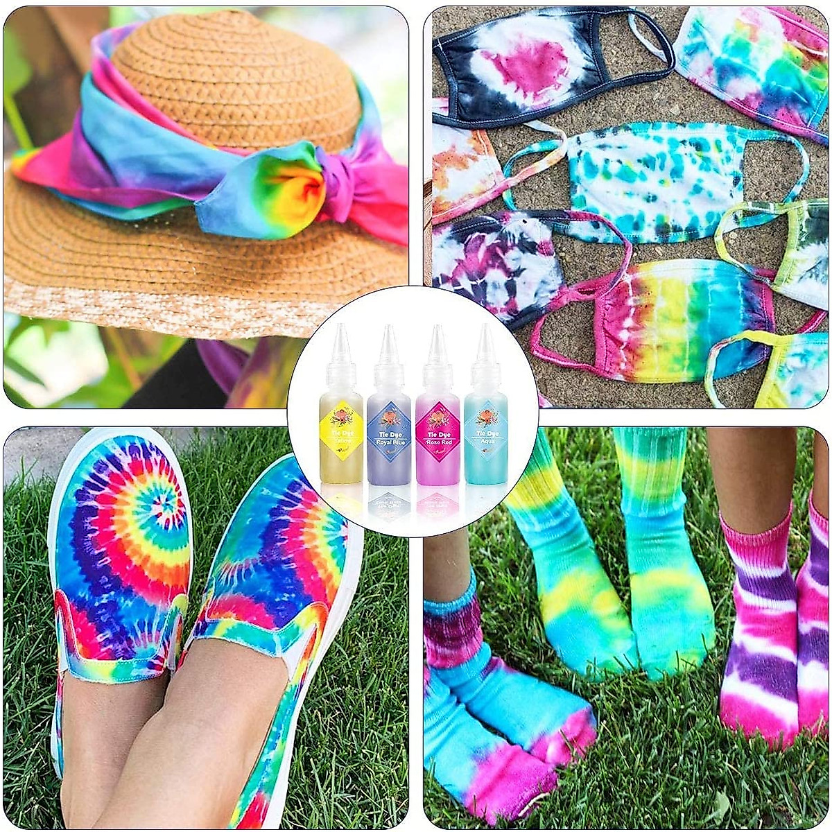 DIY Tie Dye Kits, Emooqi 32 Colours All-in-1 Tie Dye Set Contain 32 Bag Pigments, Rubber Bands, Gloves, Sealed Bag, Apron and Table Covers for Craft Arts Fabric Textile Party DIY Handmade Project