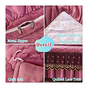 XHCTNN Flannel Sheet Set Queen Size - Thickened Quilted Lace Quilt Cover & Pillowcases Moisture Absorbent and Breathable 4 Piece Set Beding(B,200 * 220cm4Pc Set)