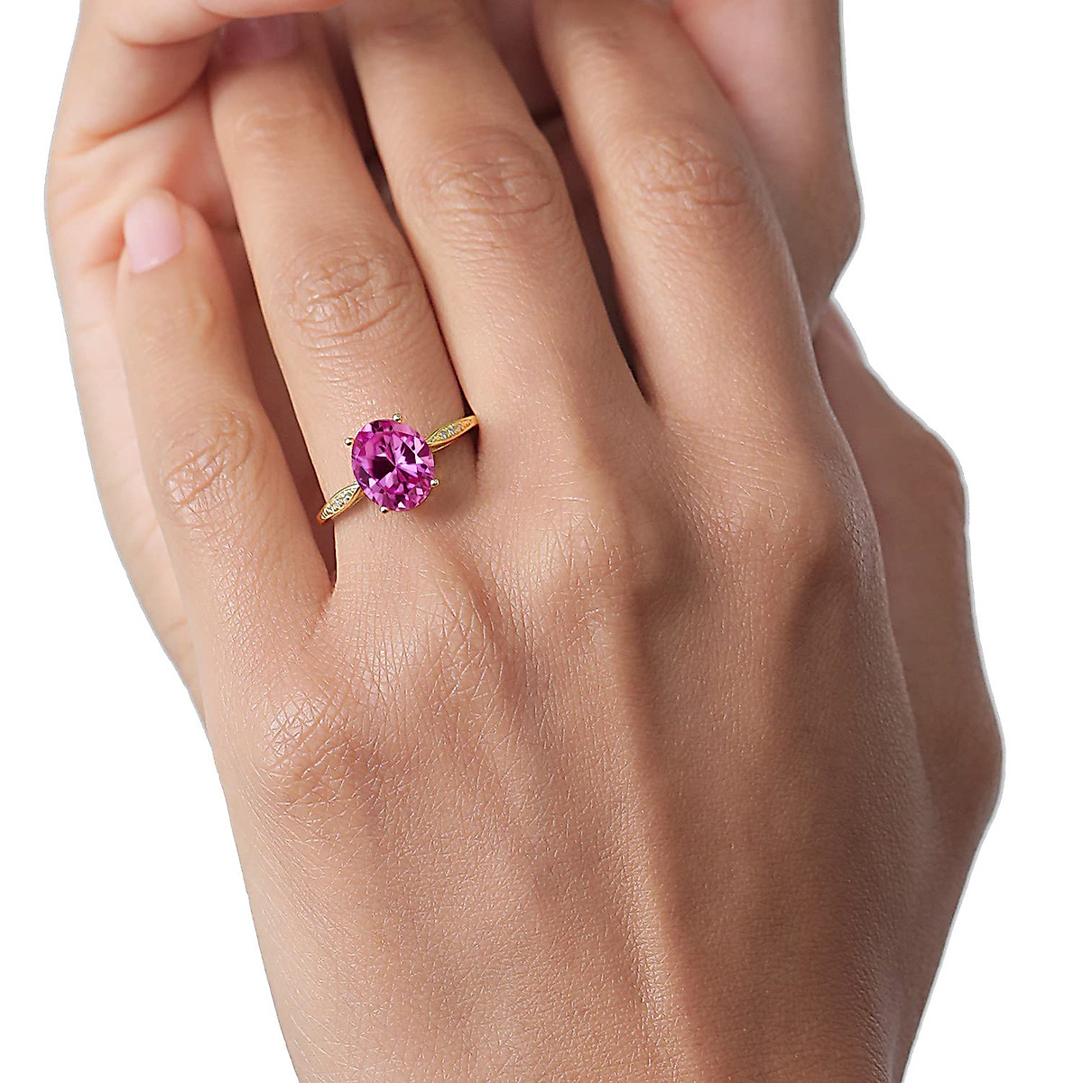 Gem Stone King 14K Yellow Gold 10X8MM Oval Gemstone Birthstone and White Diamond Engagement Ring | Wedding Anniversary Promise Gold Ring For Women | Size 5,6,7,8,9